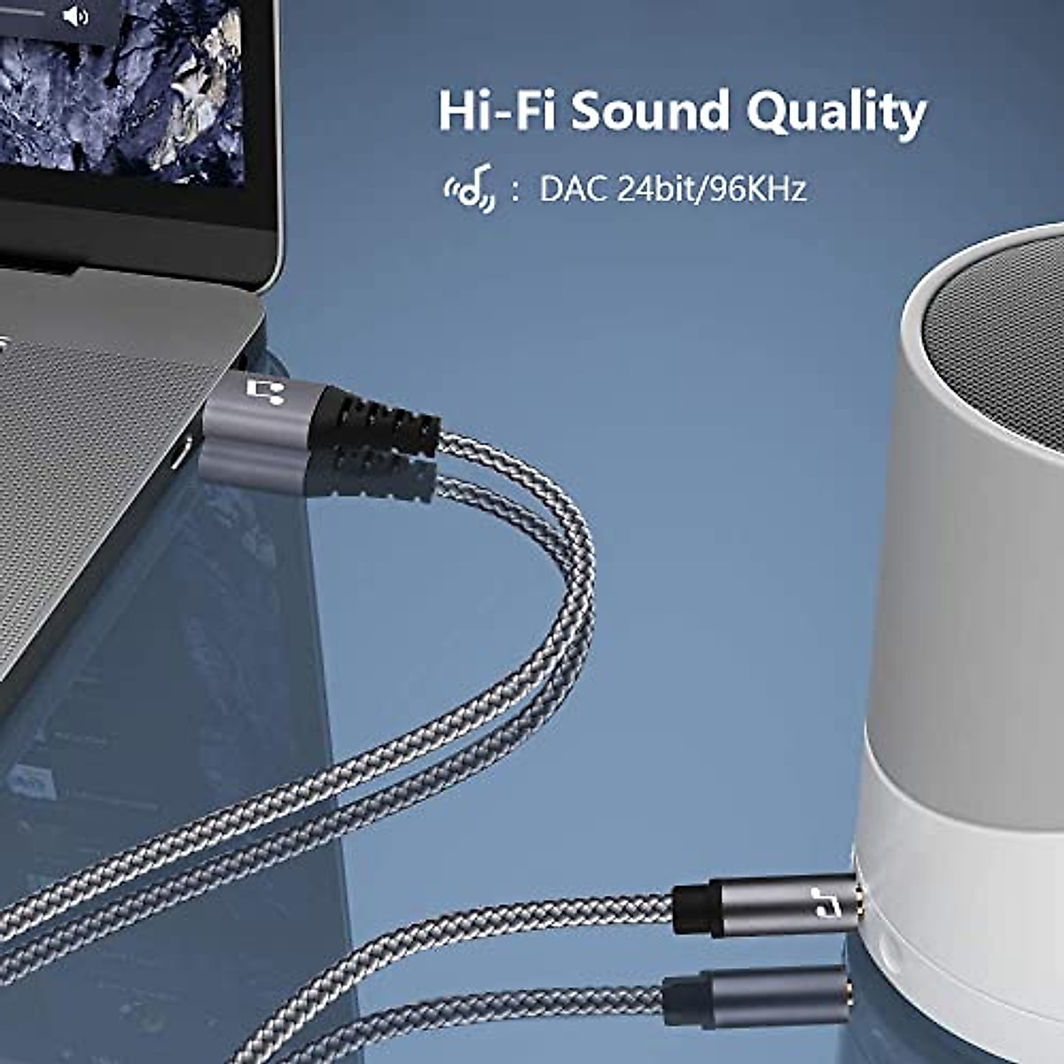 6 FT USB to 3.5mm Audio Jack Adapter，USB 2.0 to 3.5mm AUX Stereo Audio Cord，Compatibility with Laptop, Speaker, Support Windows，Not Applicable to Charging and MP3, Truck, TV USB Ports (6FT, Grey)