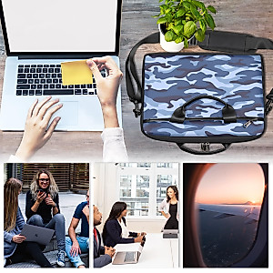 Blue Camouflage Laptop Computer Bag Waterproof Shoulder Messenger Bag 13-15 inch Durable Laptop Tote Bag with Shoulder Strap Handle Lightweight Crossbody Briefcase