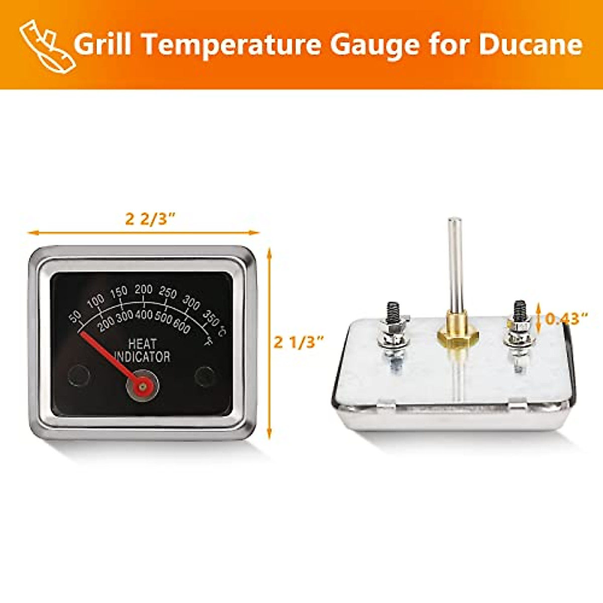 Hisencn BBQ Barbecue Stainless Steel Grill Temperature Temp Gauge Thermometer Replacement for Ducane 30400040, 30400041, 30400042, 30400043, 30400045 Meat Cooking Heat Indicator