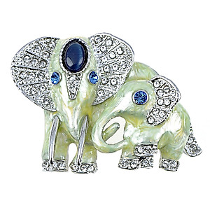 Alilang Crystal Sapphire Eyed Pearlescent Paint Elephants Pin Brooch