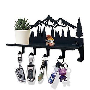 Key Holder for Wall | Metal Decorative Wall Mounted Mountain Key and Mail Holder with Shelf | 2 in 1 Key Hooks for Entryway, Front Door, Hallway, Kitchen, and Office | Key Organizer and Key Rack