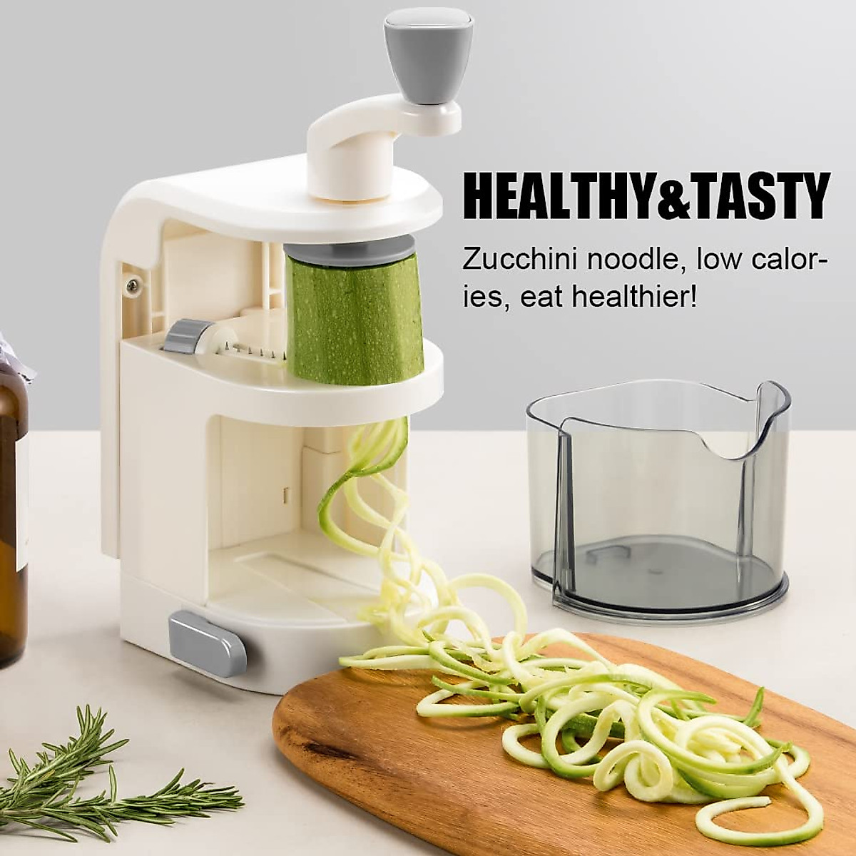 Badelite Vegetable Spiralizer 4-IN-1 Rotating Blade Veggie Spiralizer Zucchini Noodle Maker with Strong Suction Cup Spiral Vegetable Cutter Slicer - White