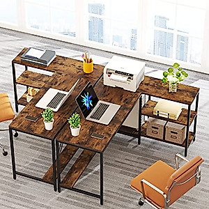 Tribesigns L Shaped Desk with Storage Shelves, Reversible Computer Desk Gaming Desk for Home Office Workstation, Rustic Brown