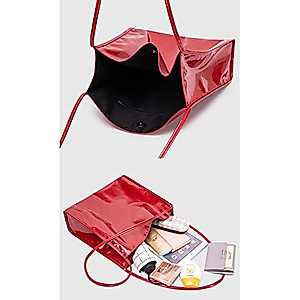 Ulisty Women Patent Leather Bag Soft Tote Bag Casual Shoulder Bag Fashion Handbag black
