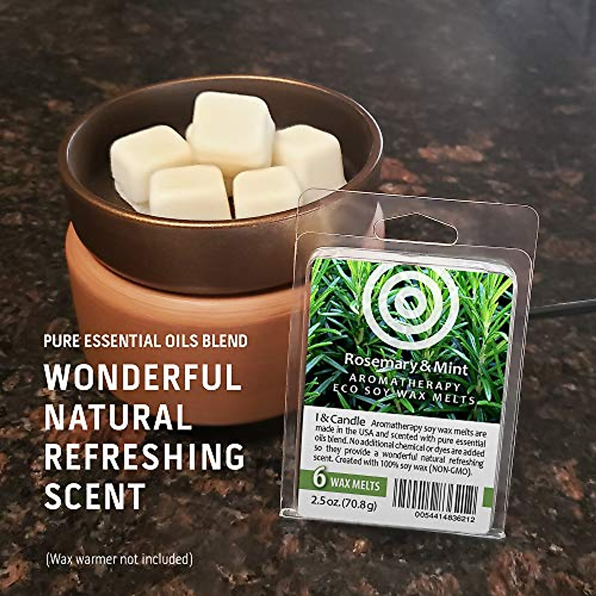 I & Candle, Aromatherapy Wax Melts. 100% Soy Wax (Non-GMO) - Rosemary & Mint (2 Pack)