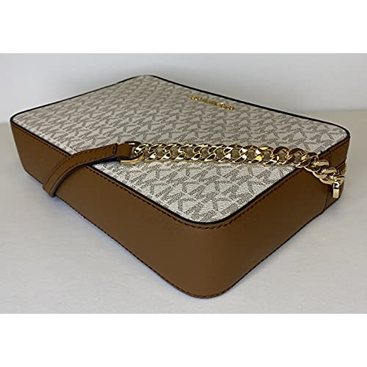 Michael Kors MICHAEL Michael Kors Jet Set Travel Large EW Crossbody bundled with SM TZ Coinpouch Wallet Purse Hook (Signature MK Vanilla)