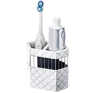 Creative Scents White Bathroom Accessories Set - Decorative 4 Piece Bathroom Set - Mirrored Bathroom Accessory Set Includes: Soap Dispenser, Toothbrush Holder, Tumbler & Soap Dish (Quilted Mirror)