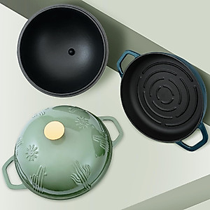 Flavehc Bread Oven Cast Iron Bread Dutch Oven with Cloche Lid for Bread Baking Darkcyan Enameled Cast Iron Bread Oven with Dome Lid for Sourdough 5 qt