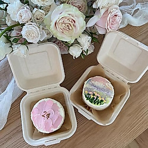 MOUYAT 100 Pack 6x6 Inch Clamshell Take out Food Containers, Single Compartment To Go Hamburger Box with Hinged Lid, Take Home containers for Kitchens, Parties, Restaurants, Food Trucks, Brown