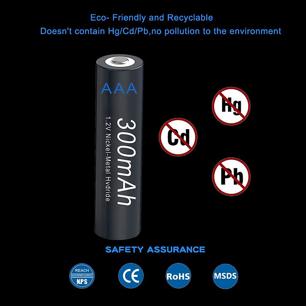 16 Packs 1.2V Rechargeable AAA Size Nimh 300mAh Batteries, Pre-Charged Triple A Battery for Christmas Lights,Solar Lamp Garden Lights