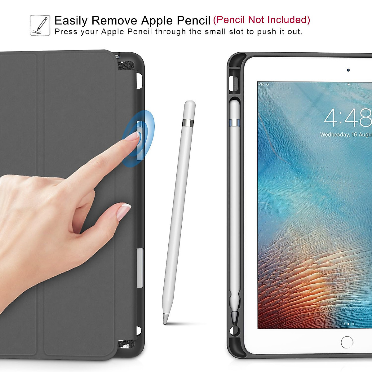 Soke Case Fits for iPad 6th/5th Generation with Pencil Holder - [Full Body Protection + Auto Wake/Sleep], Shockproof Soft TPU Back Cover for Apple iPad 9.7 inch 2018/2017, Book Black