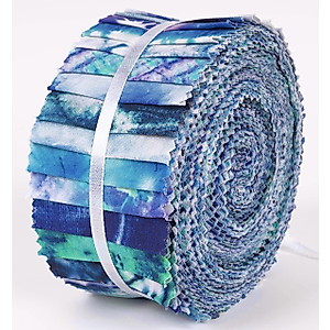 Soimoi 40Pcs Tie Dye Print Cotton Precut Fabrics for Quilting Craft Strips 2.5x42inches Jelly Roll - Blue