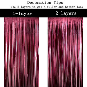 Burgundy Bachelorette Party Tinsel Foil Fringe Curtains for Wedding Anniversary Bridal Shower Happy Birthday Valentines Mothers Day Graduation Party Photo Booth Props Backdrops Decorations, 4pc