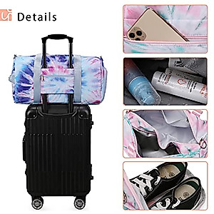 Abshoo Sports Gym Bag for Girls Teen Weekender Carry On Women Travel Duffel Bag with Shoe Compartment (Tie Dye D) Medium