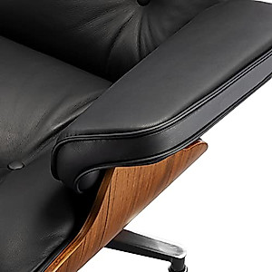 Genniyz Century Lounge Chair and Ottoman, Modern Chair Classic Design, Top Black Grain Leather Palisander Wood, Heavy Duty Base Support for Living Room Study Lounge Office Standard