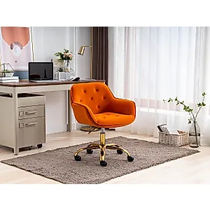 ZOBIDO Comfy Home Office Task Chair with Wheels, Cute Modern Upholstered Velvet Back Adjustable Swivel Vanity Desk Chair, for Women,for Girls, Living Room, Bedroom(Dark Orange)