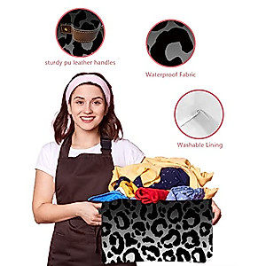 Large Capacity Storage Bins Ombre Leopard Print Black White Gradient Storage Cubes, Collapsible Storage Baskets for Organizing for Bedroom Living Room Shelves Home 15x11x9.5 In
