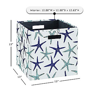 Linon White and Blue Starfish Print-Set of 2 Dawes Storage Bins