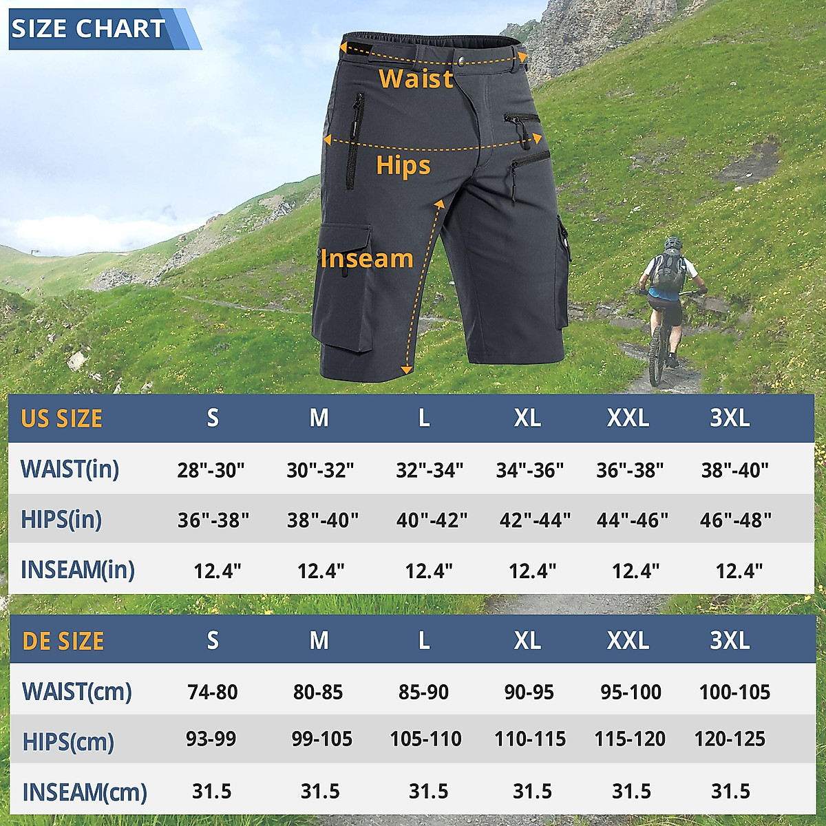 Hiauspor Men's Mountain Bike Shorts Stretch Hiking Cargo Shorts Quick Dry with Zipper Pocket for Cycling Casual Tactical （Dark Grey M）