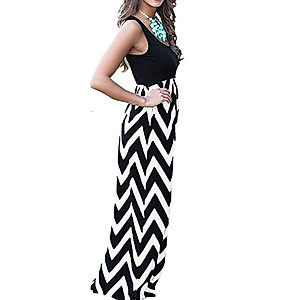 Padaleks Women’s Casual Summer Maxi Dress Loose Sleeveless Boho Beach Sundresses Striped Patchwork Long Dresses