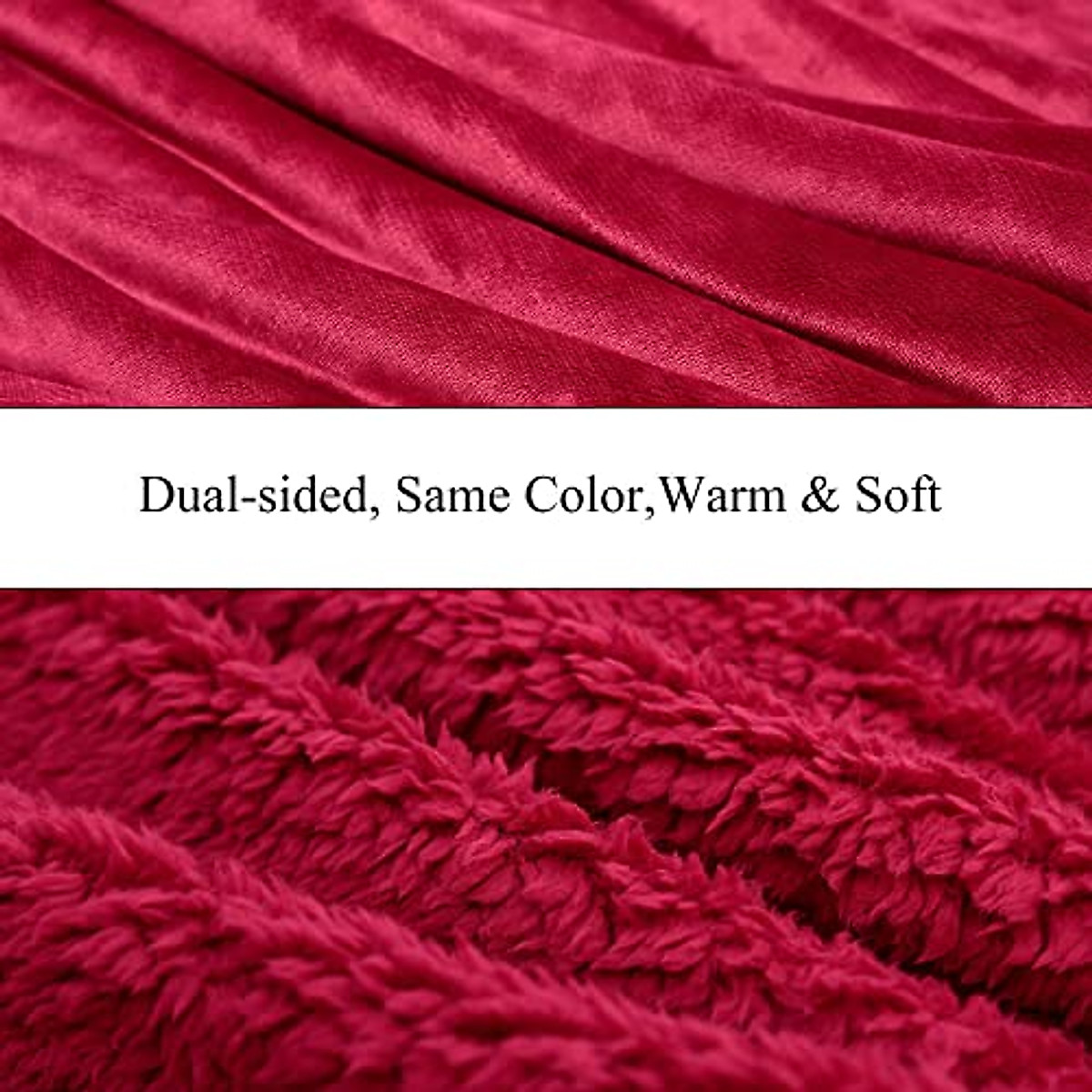 NANPIPER Sherpa Queen Size Blanket,Soft Fuzzy Fleece Blanket,Warm Plush Microfiber Blankets,Wine Red 90"x90"