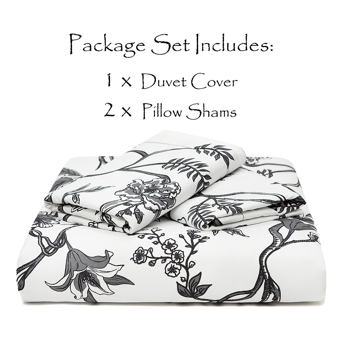 Chanasya Premium French Toile Cover Set - Duvet Cover (104” x 90”) & 2 Pillow Shams (20” x 36”) - 3-Piece Set, King Size, White Charcoal