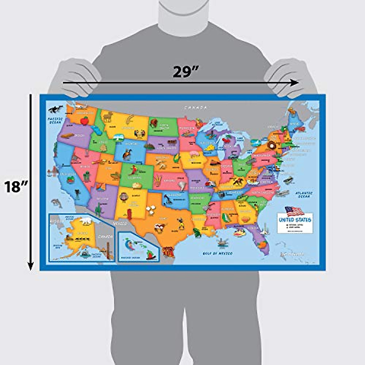 2 Pack - USA Map for Kids [Illustrated] + Antique Style United States of America Map (Laminated, 18" x 29")