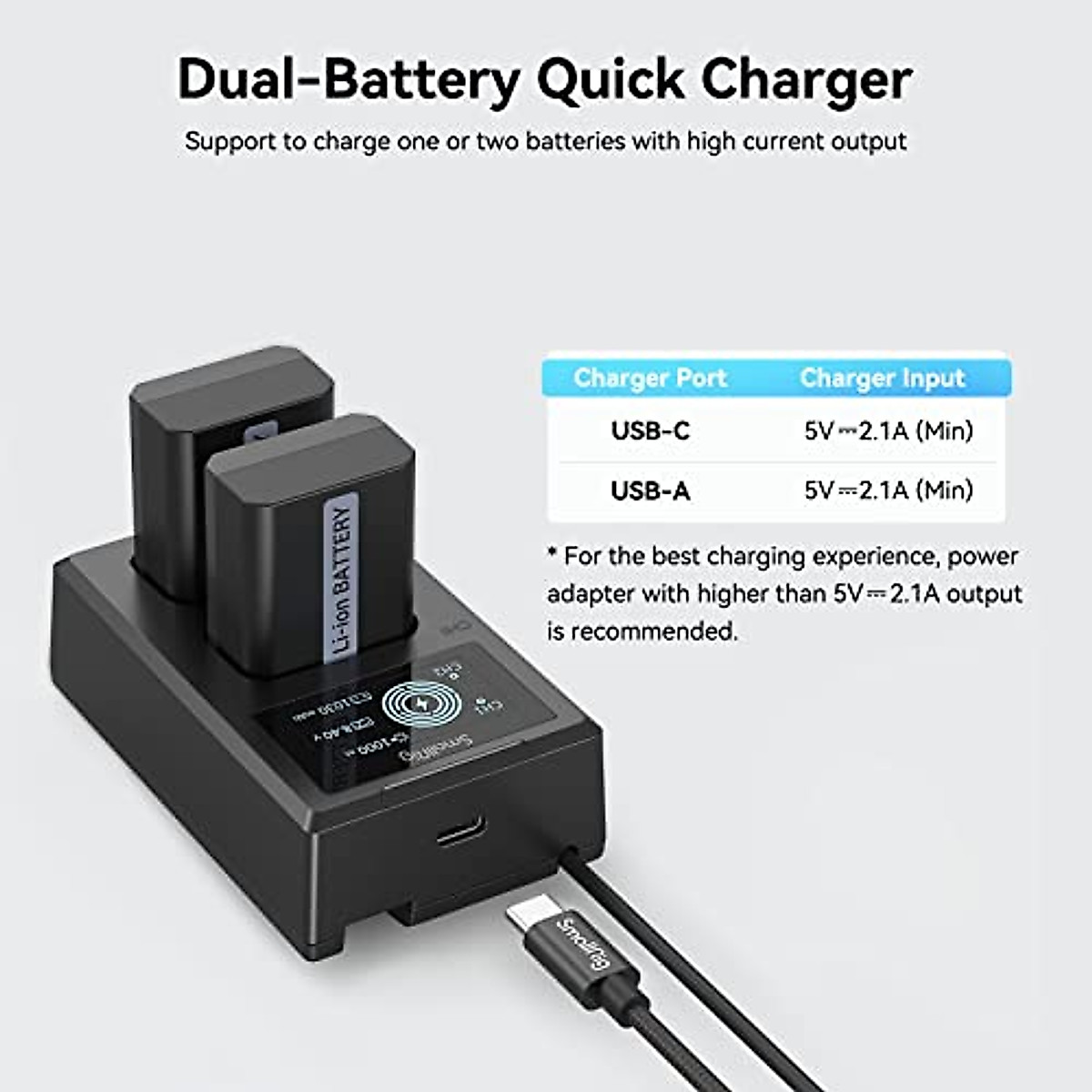 SmallRig NP-FW50 Battery Charger Set for Sony NP-FW50 Battery, Double Slot NP-FW50 Charger for Sony ZV-E10, A6000, A6500, A6300, A6400, A7, A7 II, A7R II, A7S II, A7S, A7R, RX10, 1030mAh - 3818