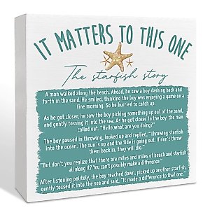 Farmhouse Beach Wooden Box Sign, The Starfish Story, Summer Beach Decor for Home Bedroom Bathroom, Inspirational Beach House Ocean Nautical Decoration, Beach House Gifts for Women Men New House