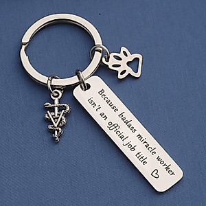 MYOSPARK Veterinarian Keychain Gift Because Badass Miracle Worker Isn't An Official Job Title Vet Tech Appreciation Gift Veterinary Medicine Jewelry (Veterinarian Keychain)