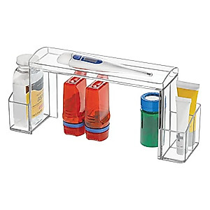 mDesign Small 2-Tier Plastic High-Rise Bathroom Cabinet Organizer - Vitamin Bottle, Medicine, Makeup Storage Shelf for Sink, Counter, and Vanity - Perfect for Hair Product Organization - Clear