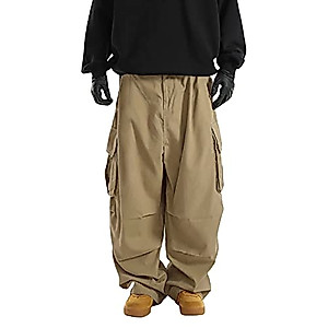 Verdusa Men's Drawstring Waist Pocket Side Loose Cargo Pants Baggy Joggers Khaki S