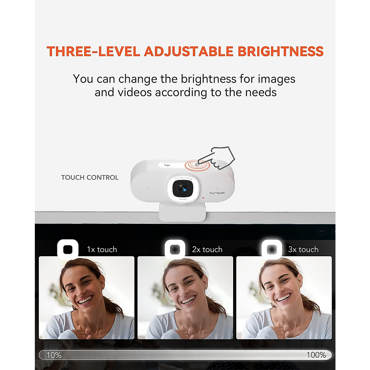 NUROUM V15-AFL 2K Webcam for Streaming, 1080p 60FPS AutoFocus Web Camera with Adjustable Fill Light and Privacy Cover, 75°FOV Dual Microphone USB FHD Computer Camera, Plug and Play