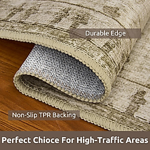 AMOAMI-Vintage 8'x10' Area Rugs for Living Room Washable Area Rug Non-Slip Low Pile Non-Shedding Floral Print Carpet for Bedroom Dining Room Office Double Latte