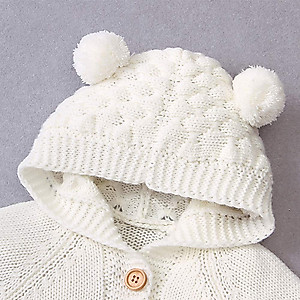 OBEEII Newborn Baby Girls Boys Romper Solid Ribbed Long Sleeve Jumpsuit One Piece Outfits Fall Winter Off White 0-6 Months