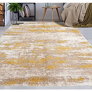 NOORI RUG - Premium & Luxury Imported - Lux Madison Machine Made High Pile Abstract - Rectangle - Gold - Beige - 5' x 8', Bedroom, Living Room