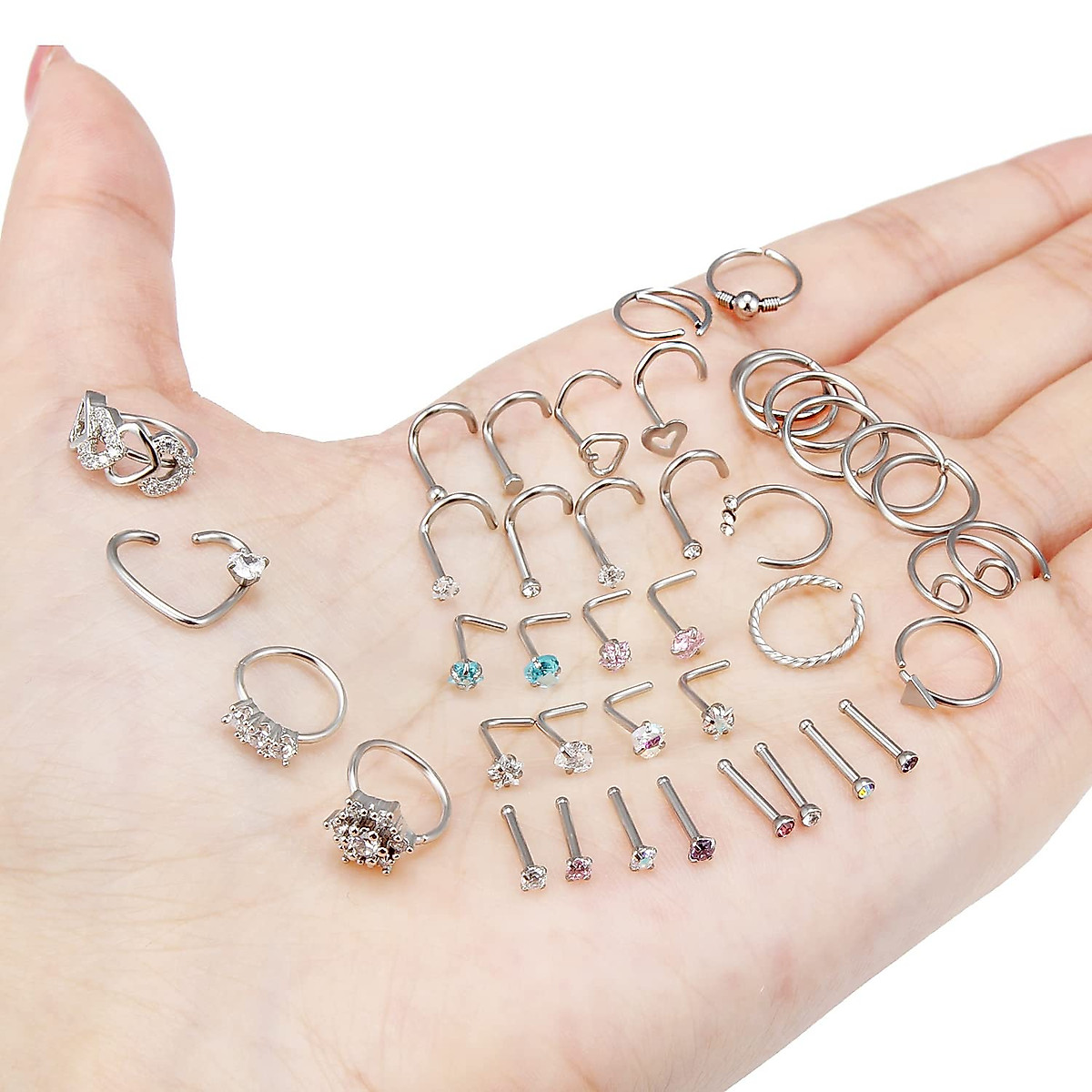 Kridzisw 18g Nose Ring Hoop Stud Piercing Jewelry for Women 316L Stainless Surgical Steel L Shaped Bend Straight Silver Nose Nostril Ring Hoop Stud Pin Bone Earring Piercing Jewelry women Men 8mm 2mm