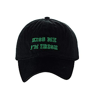 D&Y St. Patrick's Day Embroidered Quote Lucky Clover Low Profile Baseball Cap, Kiss Me, Black