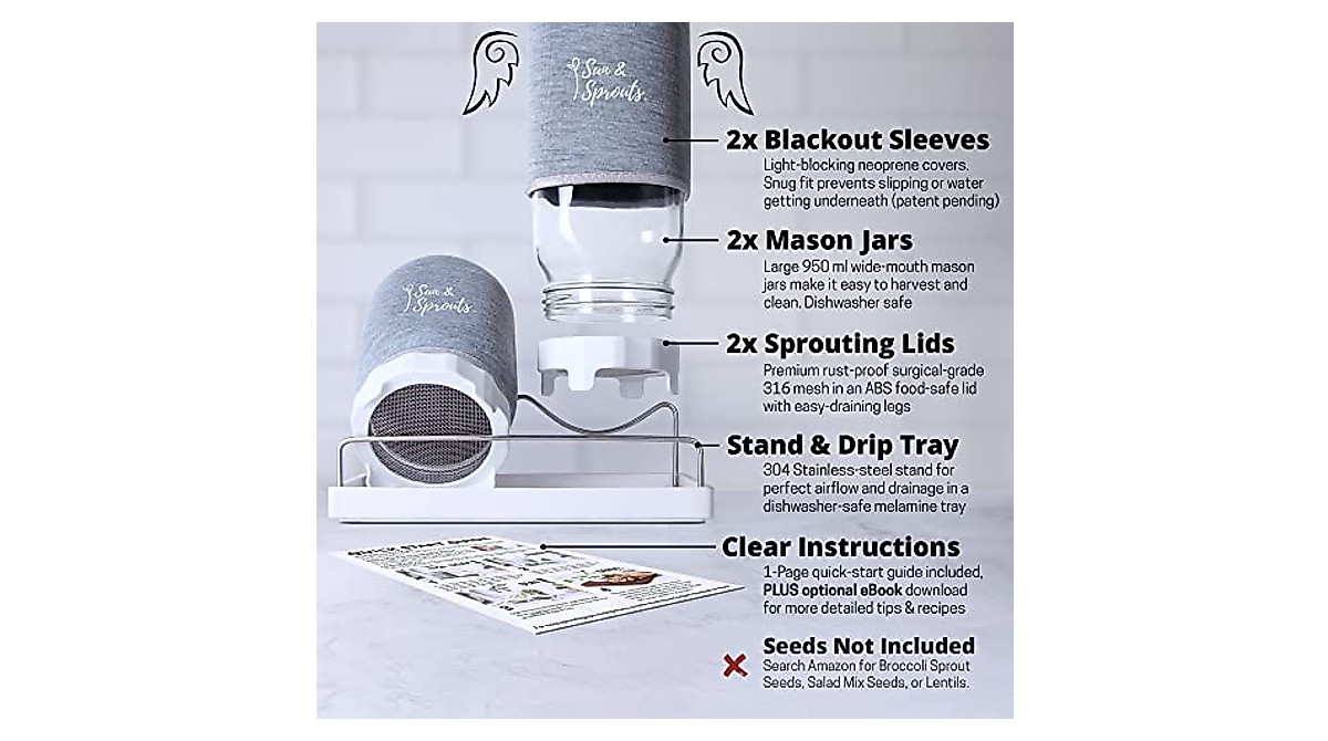 Sun & Sprouts Complete Sprouting Kit for Fresh Organic Sprouts