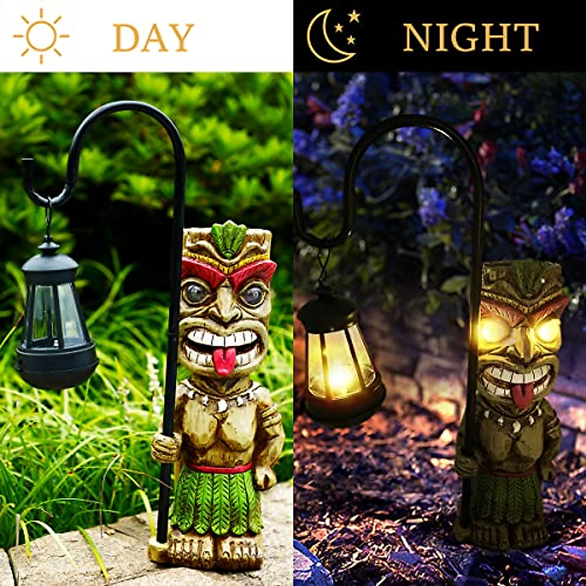MIBUNG Upgraded Tiki Decor Garden Statue, Large Tiki Figurine with Solar Lantern Lights, Hawaiian Tropical Tiki Man Warrior, Tiki Dude, Tiki Torch, Outdoor Patio Yard Lawn Bar Party Beach Decoration