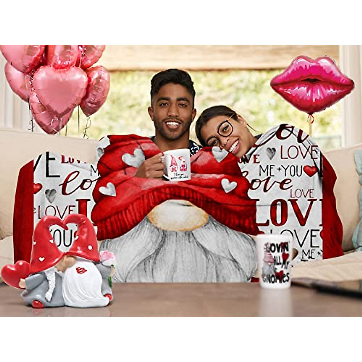 Ivarunner Gnome Blanket Throw with Love English Letters, Love You Throw Blanket for Couch Sofa Bedding Room Decor, Super Soft Fleece Flannel Blankets for Valentine Gifts, 60 X 80 Inch