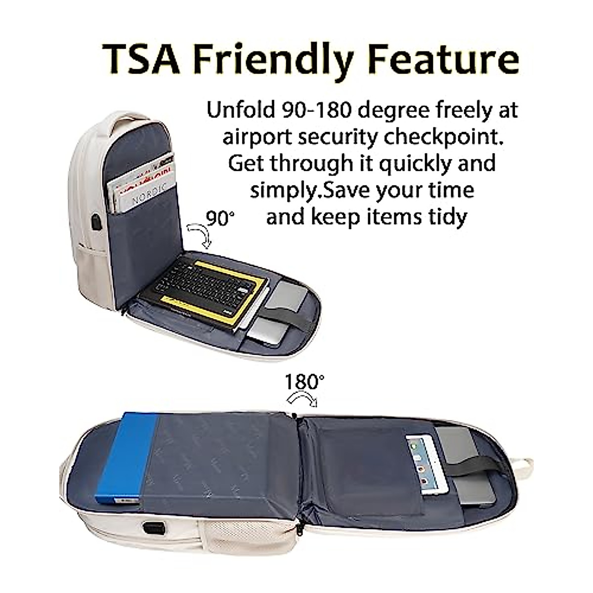 MATEIN 17 inch Laptop Backpack for Women, Big Travel Backpack Airline Approved with Luggage Strap, Heavy Duty Work Bag with USB Charging Port, Water Resistant Bag for College, Beige