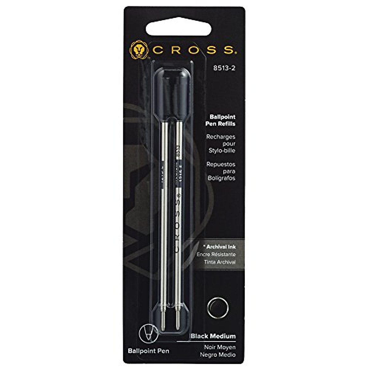 Cross Refills for Ballpoint Pens, Medium, Black Ink, 2/Pack (85132), Model:8513-2