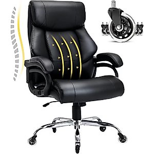 chizzysit Big and Tall Office Chair, Executive Office Chair for Heavy People, Massage Office Desk Chair 400lbs, Leather Office Chair with Heavy Duty Metal Base and Quiet Wheels