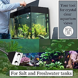 SunGrow Aquarium Glass Cleaner, Long Handheld Tool Cuts Cleaning Time to Half, Keep Hands Dry, Sharp Blade to Remove Thickest Residue, Frequent Tank Maintenance