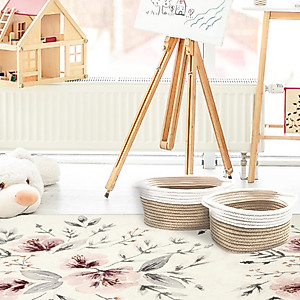 Levtex Baby Collection - Beige and White Rope Storage Baskets (Pack of 2) - Nursery Accessories - Measurements: (9.8 x 8 x in.), & (12 x 8 x 6.5in.)