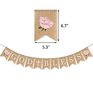 Flower God Bless Banner Baptism Burlap Garlands Girl Pink Cross Floral First Communion Christening Decoration