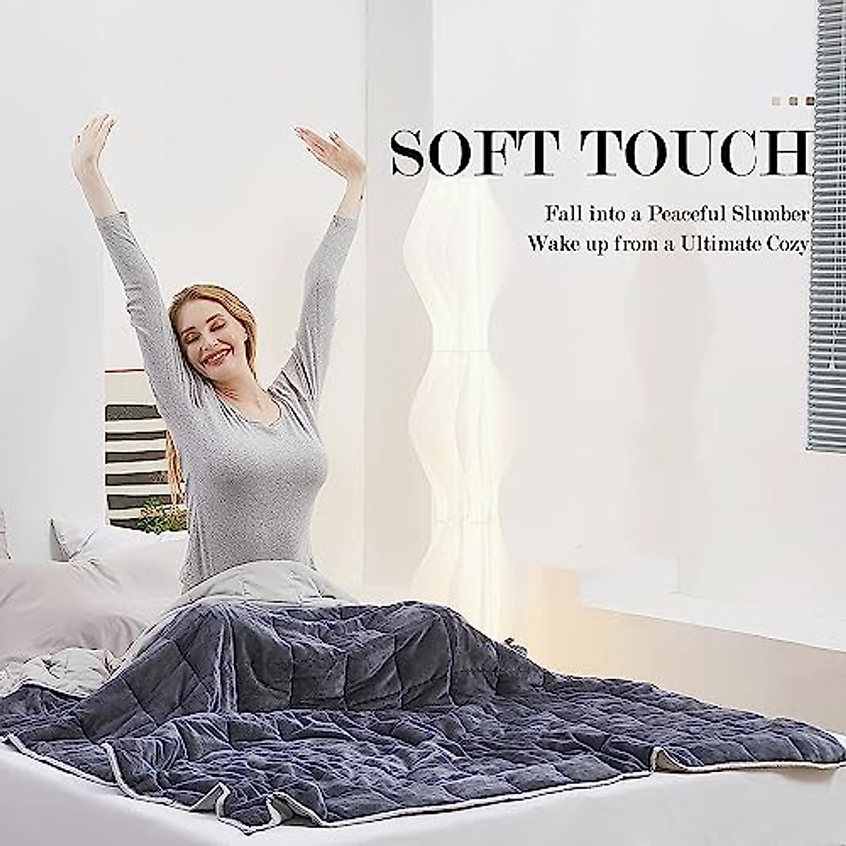 Satwip Weighted Blanket Twin Size 15lbs Fuzzy Warm Flannel Throw Blanket with Soft Breathable Sanded, 48 x 72 inches, Light Grey