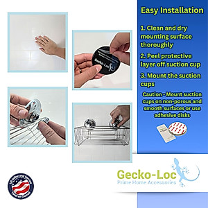 Gecko-Loc Large Combo suction cup wall mount bathroom shower caddy - shampoo storage basket shelf organizer caddie bath shelves - Silver