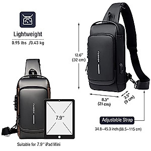 LELEBEAR Anti Theft Sling Bag, USB Charging Sport Sling Anti-Theft Shoulder Bag, Crossbody Bags Chest Daypack (Black & Brown)